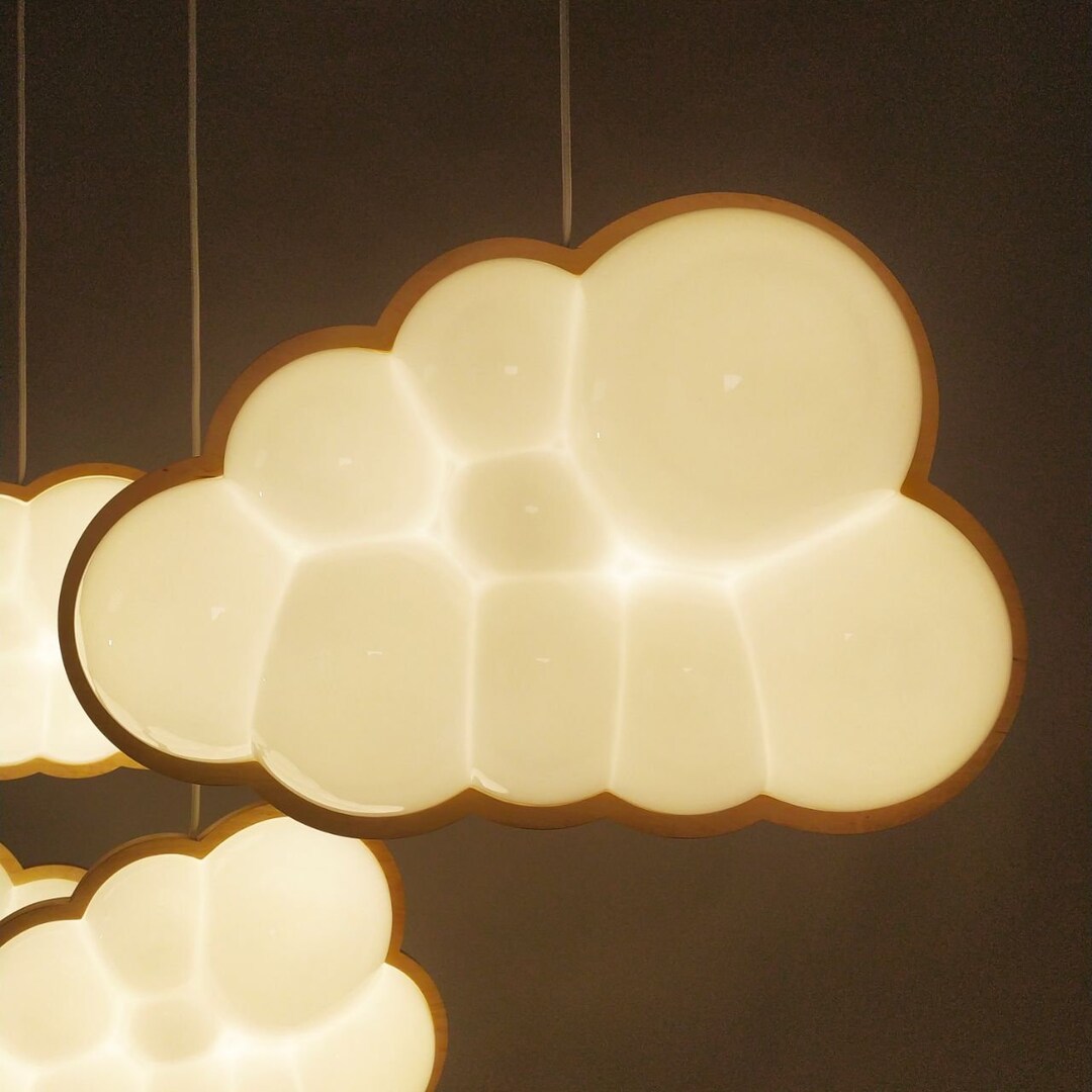 Cloud Hanging Lamp: LED Nursery Light, Birch & Acrylic - Etsy