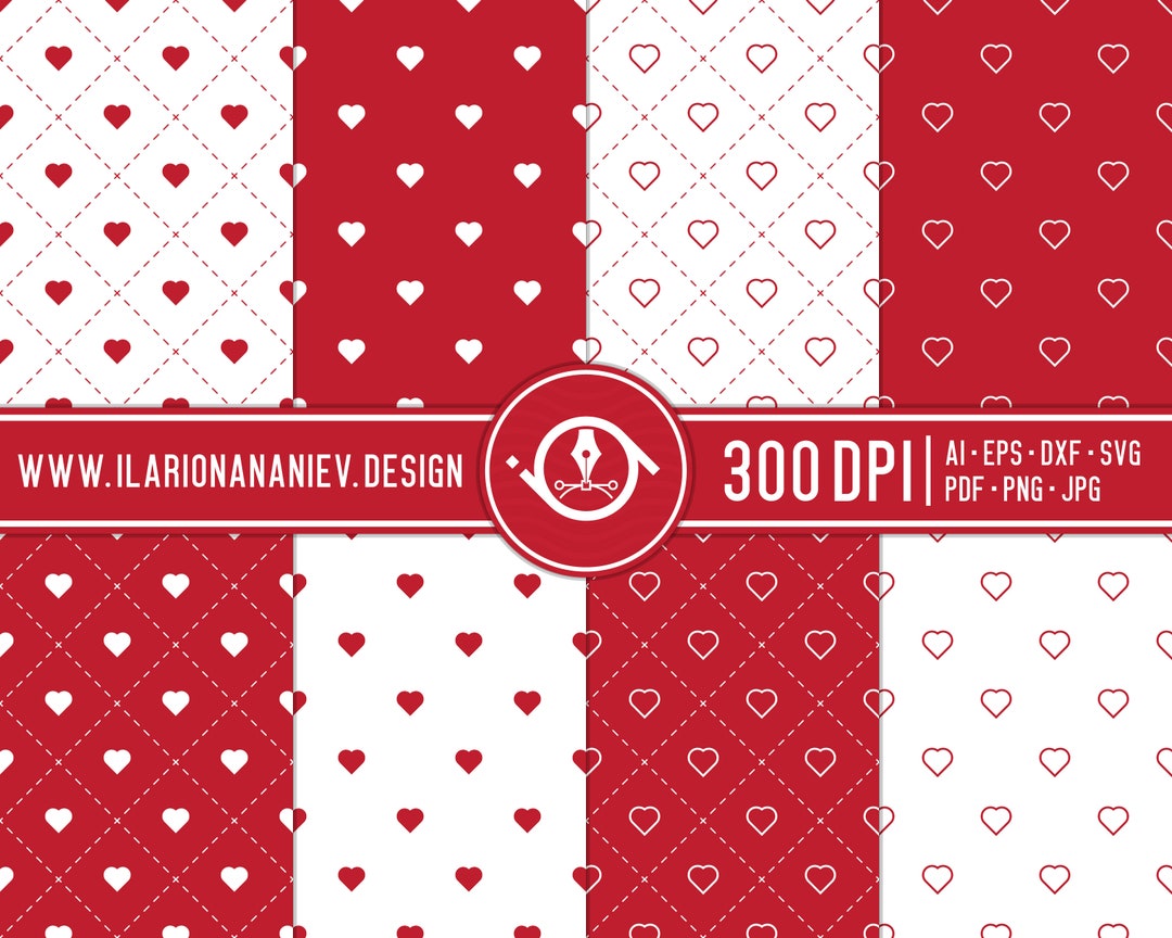 Heart Digital Scrapbook Paper Pattern Printable Pack-red & White-gift ...