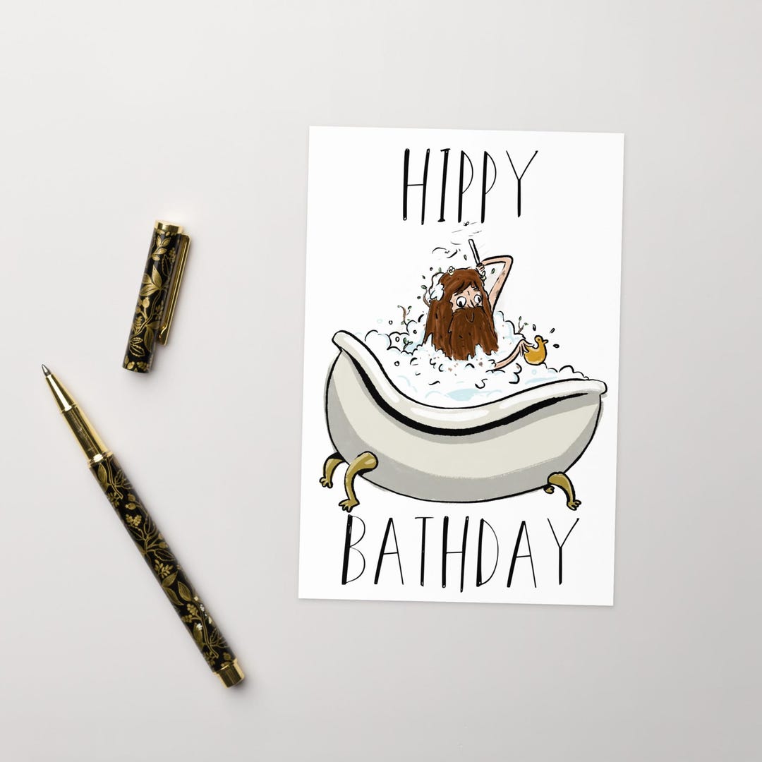 Funny Hippie Bath Birthday Card – Retro Bathtub Greeting - Etsy