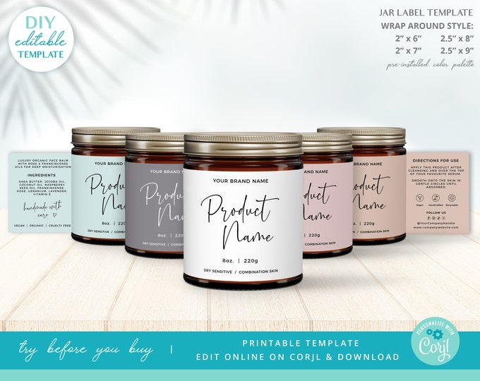 Editable Jar Label Template 4 Sizes Minimalist Personalised - Etsy UK