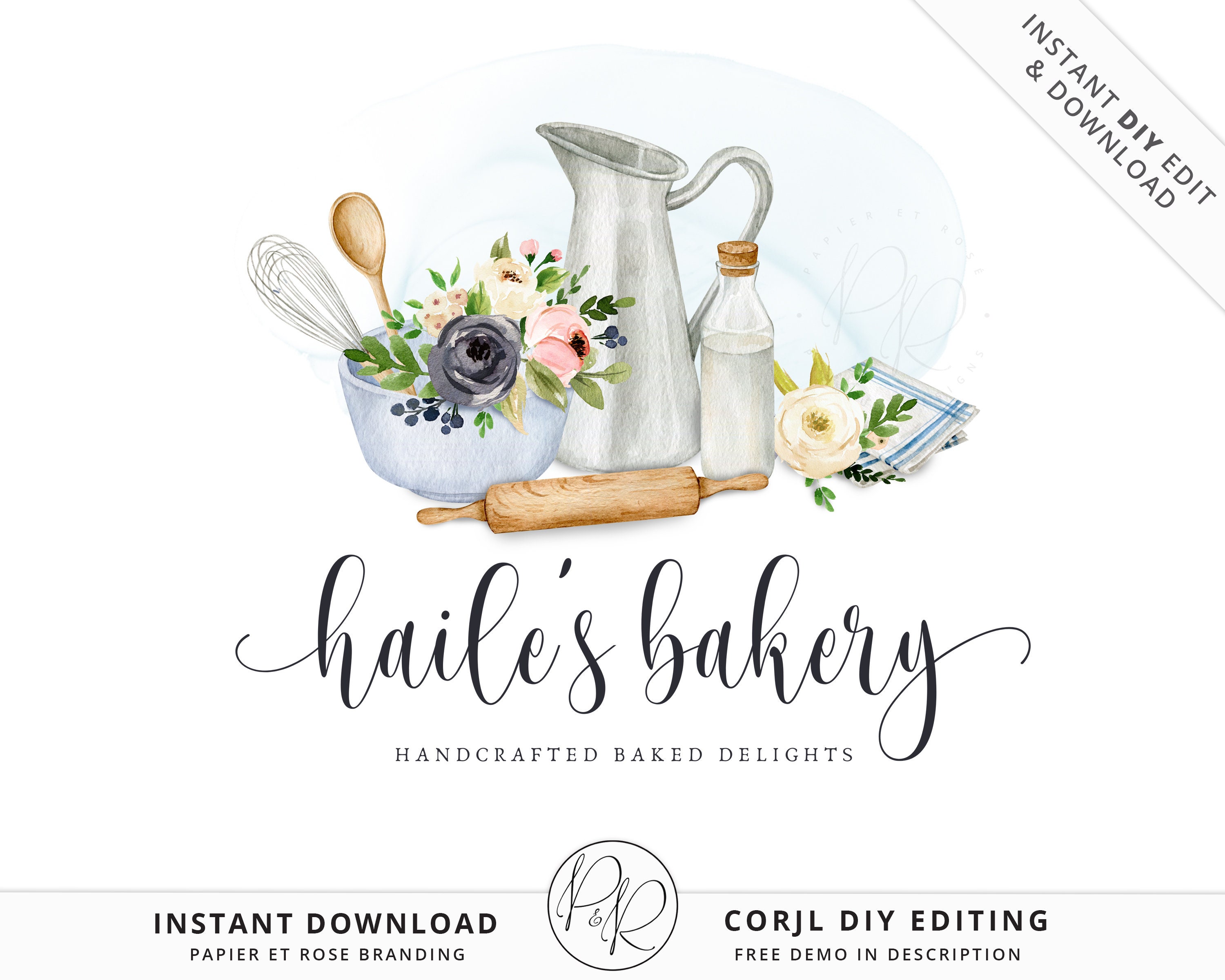 DIY Editable Bakery Logo Template Instant Watercolor - Etsy