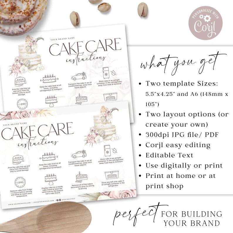Editable Cake Care Card Printable Cake Care Template - Etsy UK