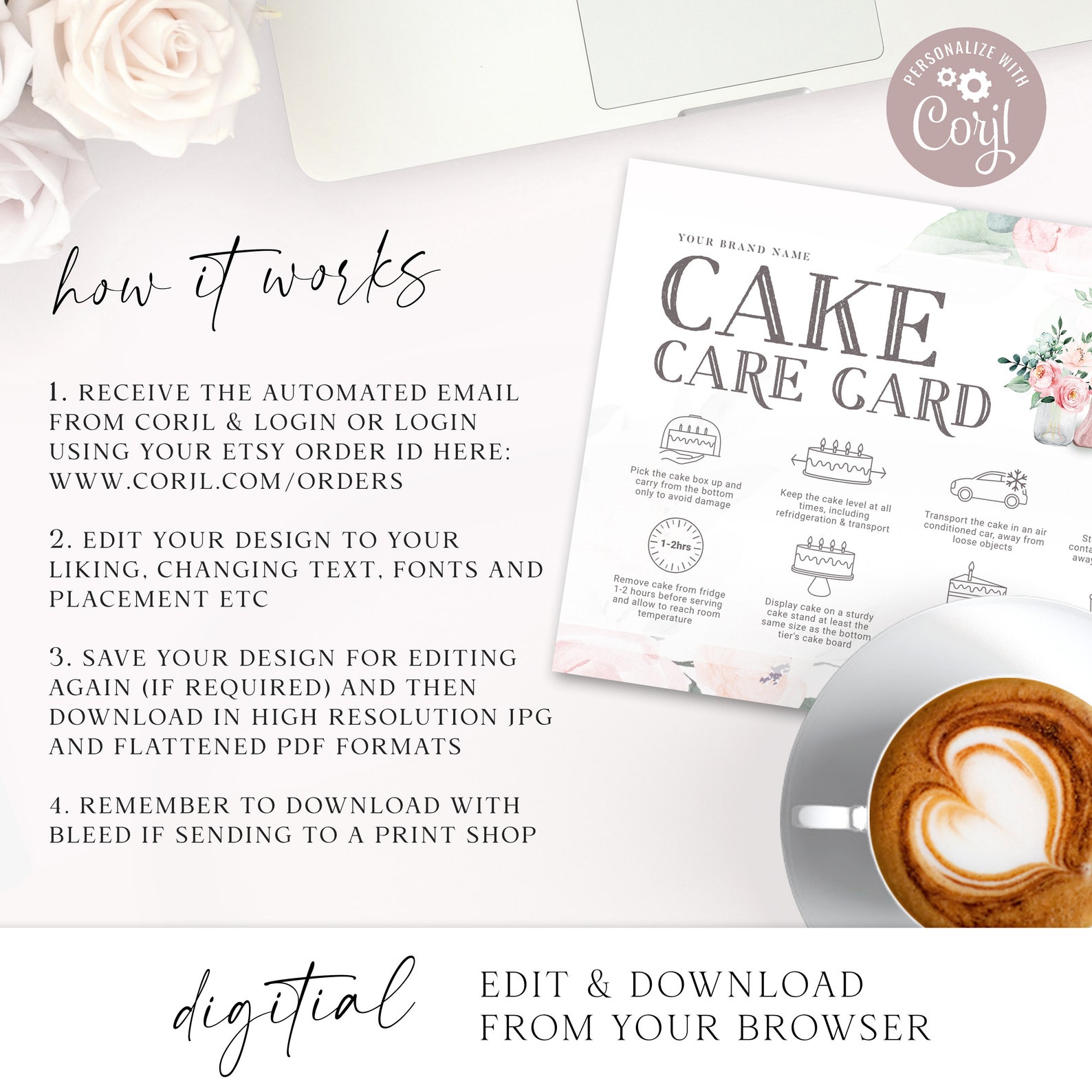 Editable Cake Care Card Printable Cake Care Template Pink - Etsy UK