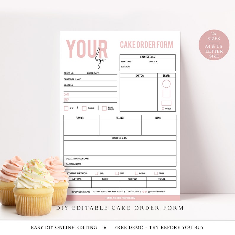 Cake Order Form Template DIY Editable Cake Business Order - Etsy