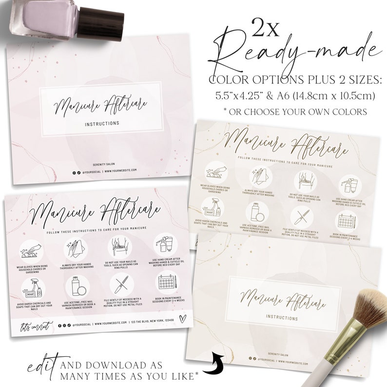 Manicure Care Card Editable Template 2 Sizes Nail Care - Etsy