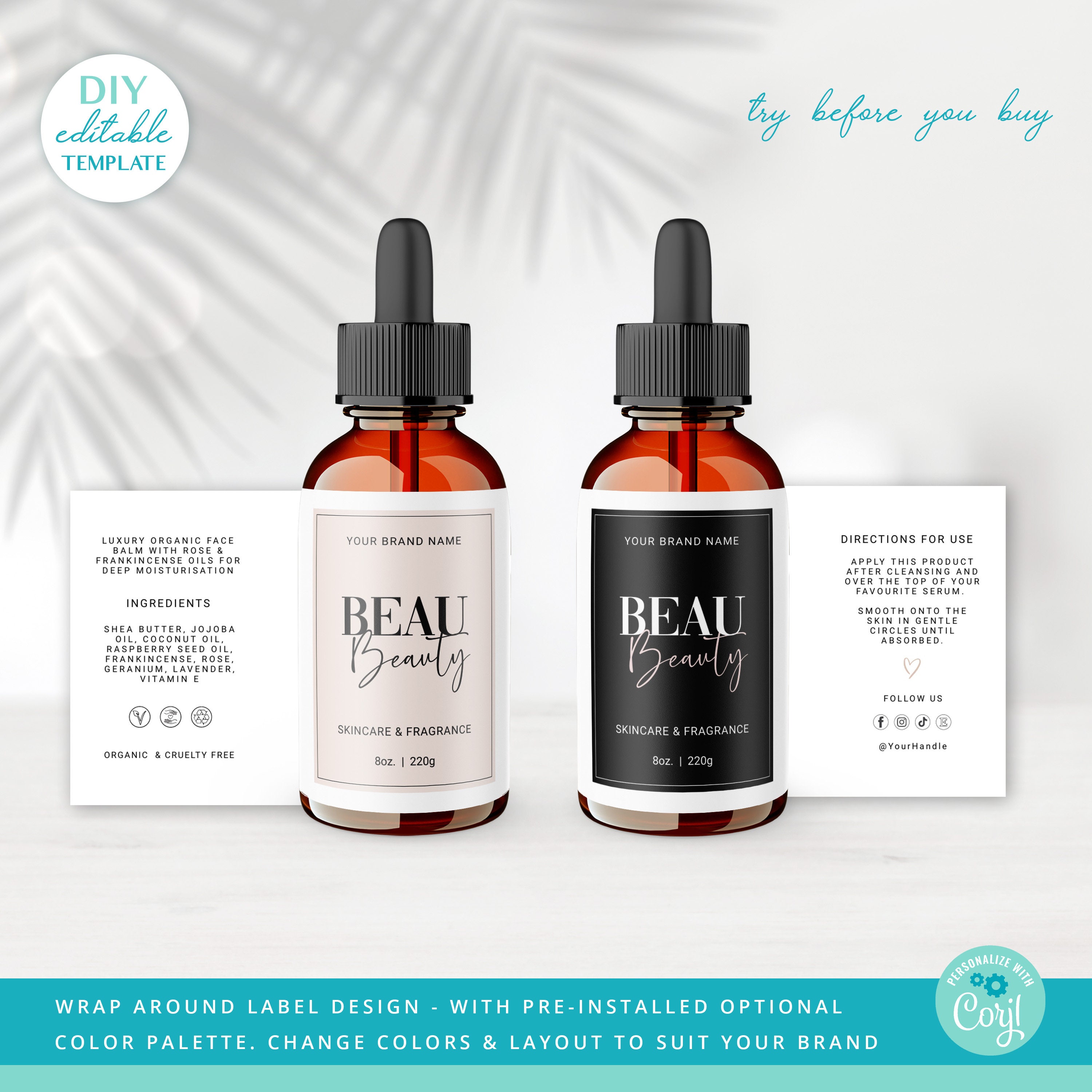 Dropper Bottle Label Template Editable 2 Sizes Premade DIY | Etsy UK