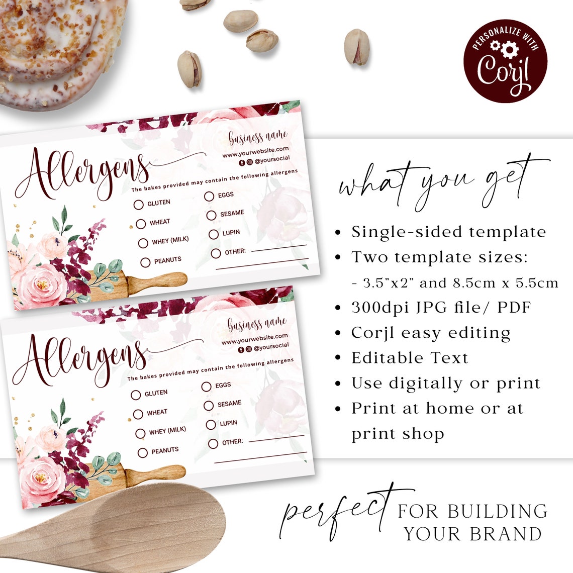 Bakery Allergen Card Editable Template DIY Edit Cake Maker - Etsy UK