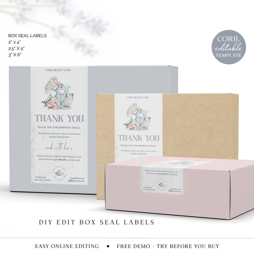 Editable Cake Box Seal Label Template 3 Sizes DIY Edit Bakery Box Seal ...