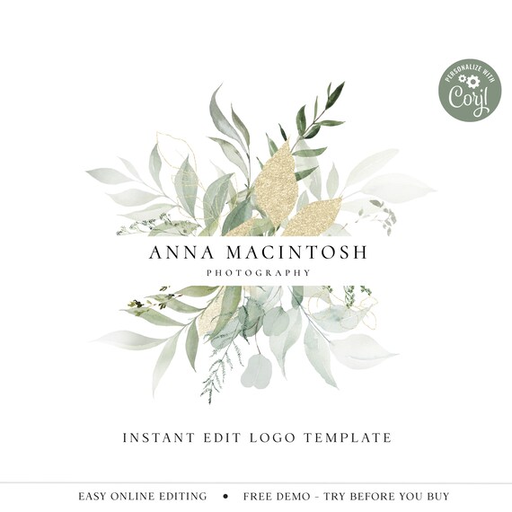 Editable Greenery Logo Template DIY Edit Instant Watercolor - Etsy