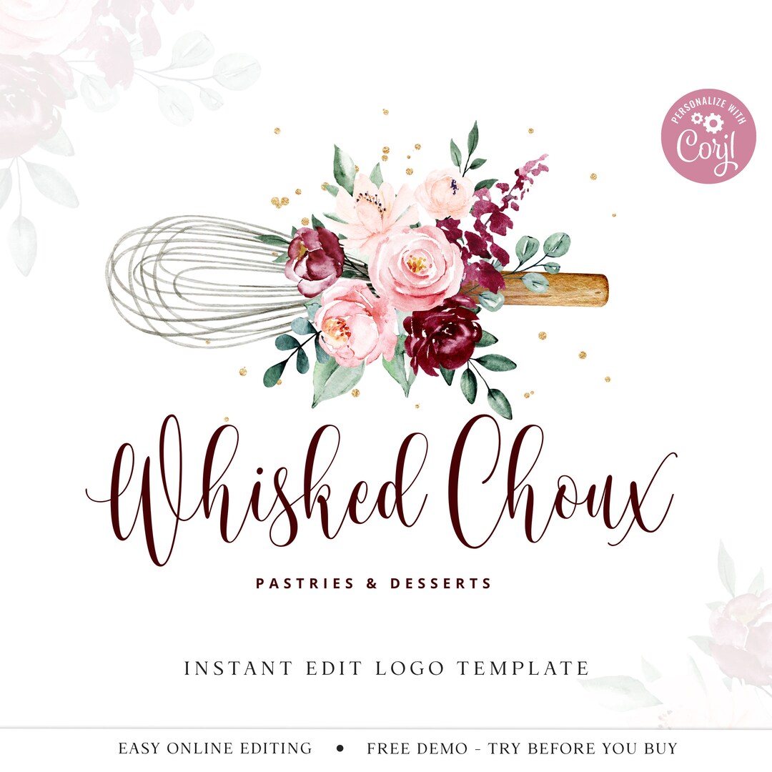 Editable Bakery Logo Template, Watercolor Bakery DIY Edit Logo Cake ...