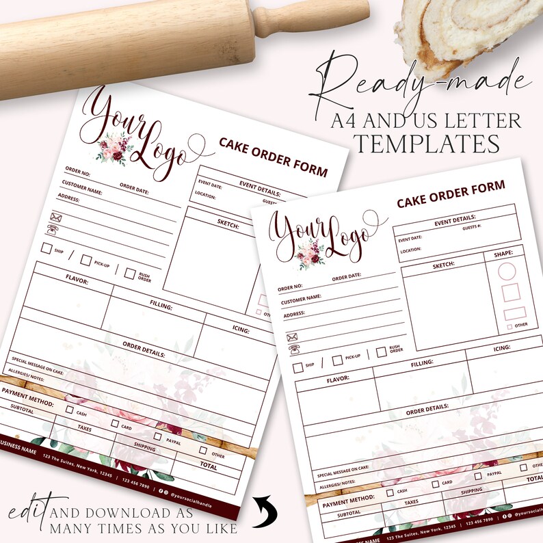 Cake Order Form Template Editable Cake Business Order Form - Etsy