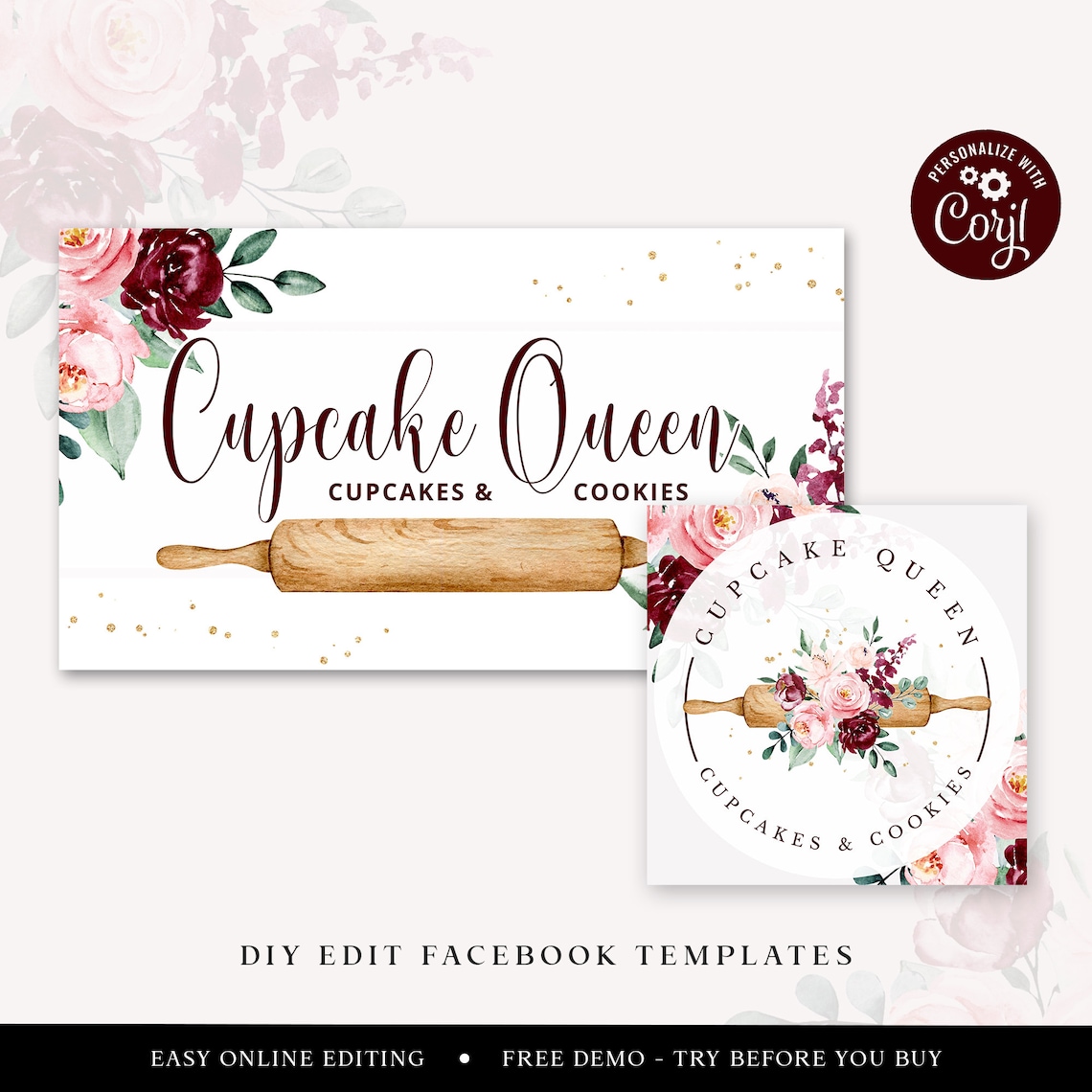 Editable Bakery Facebook Cover Template DIY Edit Watercolor - Etsy