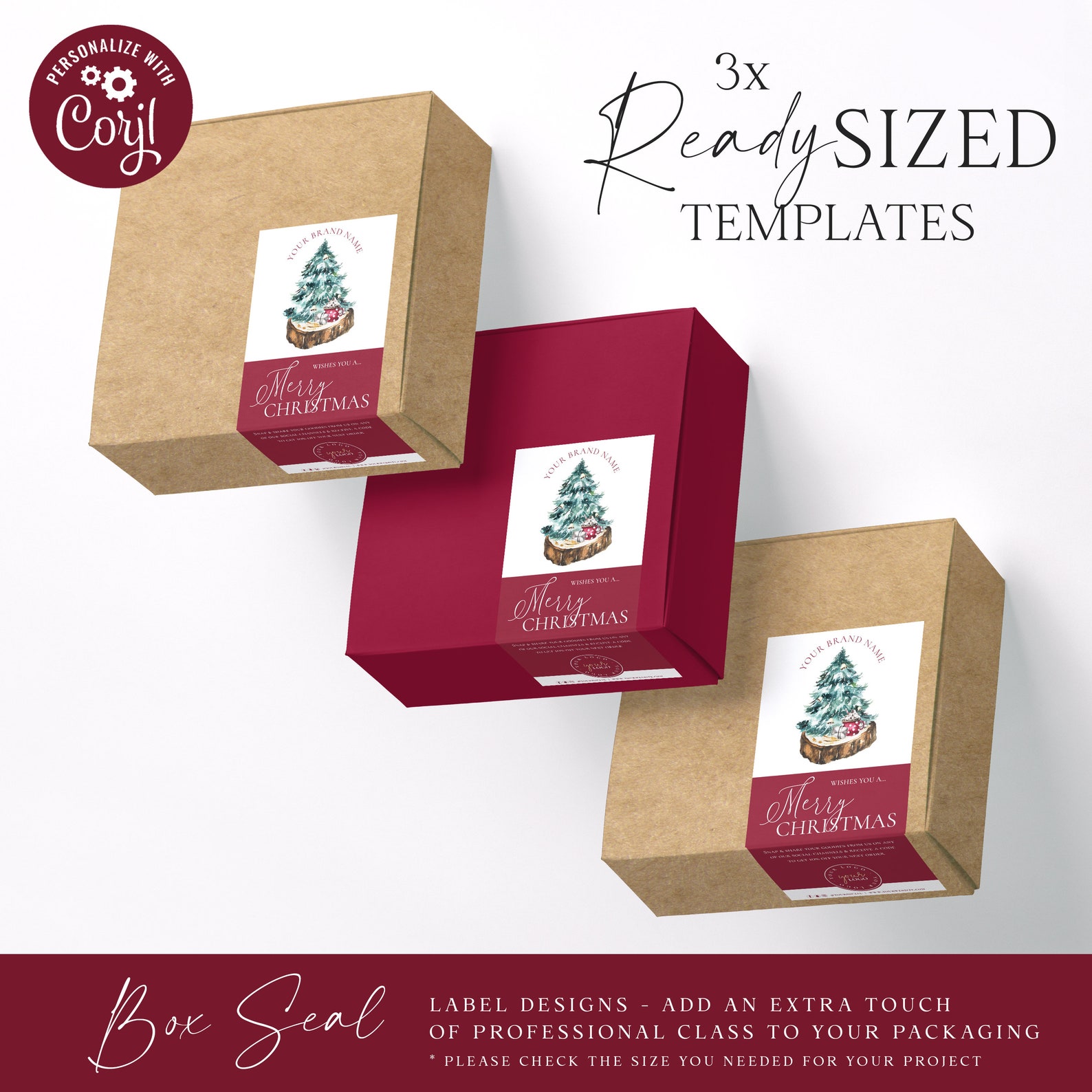 Box Seal Label Template 3 Sizes Christmas Editable Shipping - Etsy