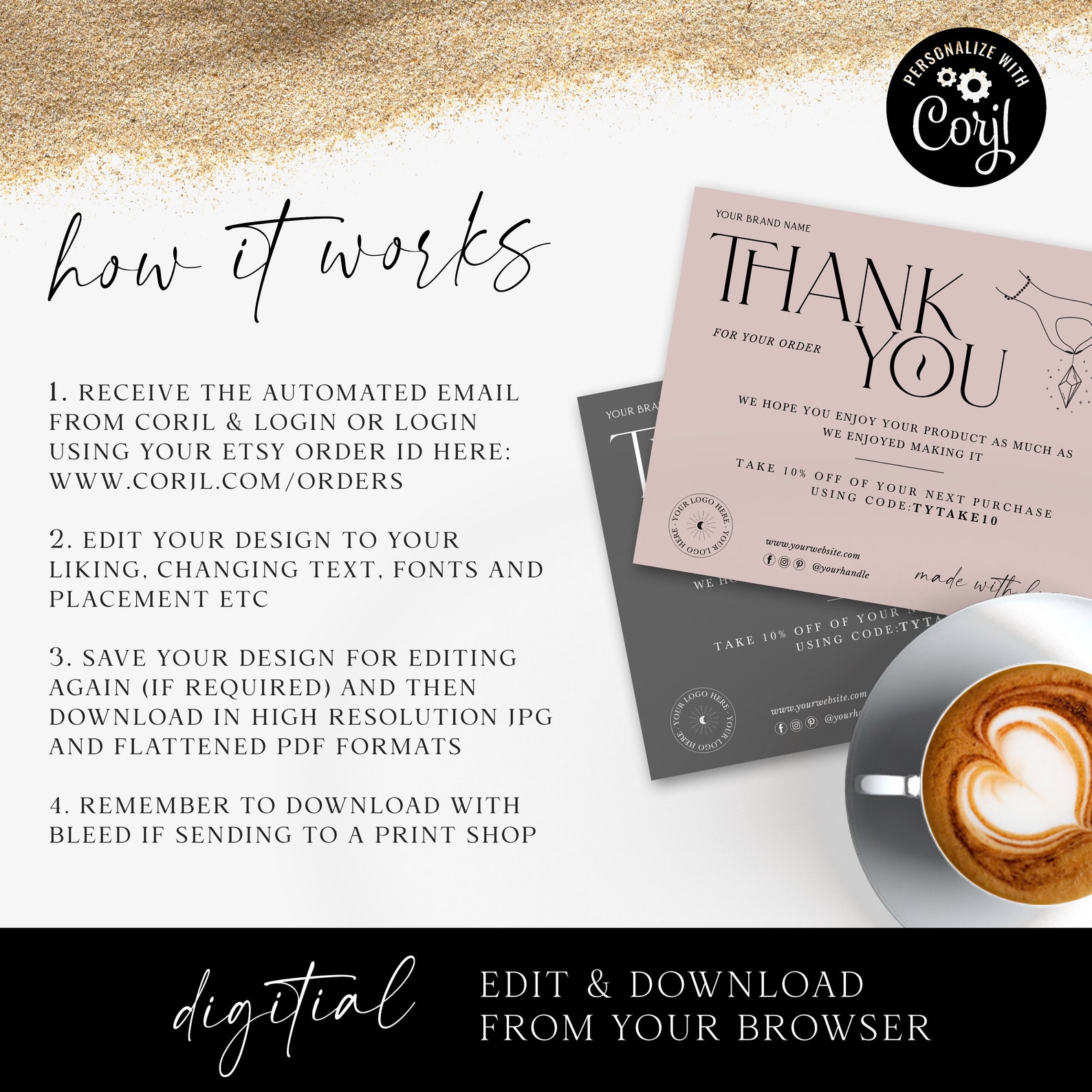 Editable Thank You Card Template DIY Edit Thank You for Your - Etsy