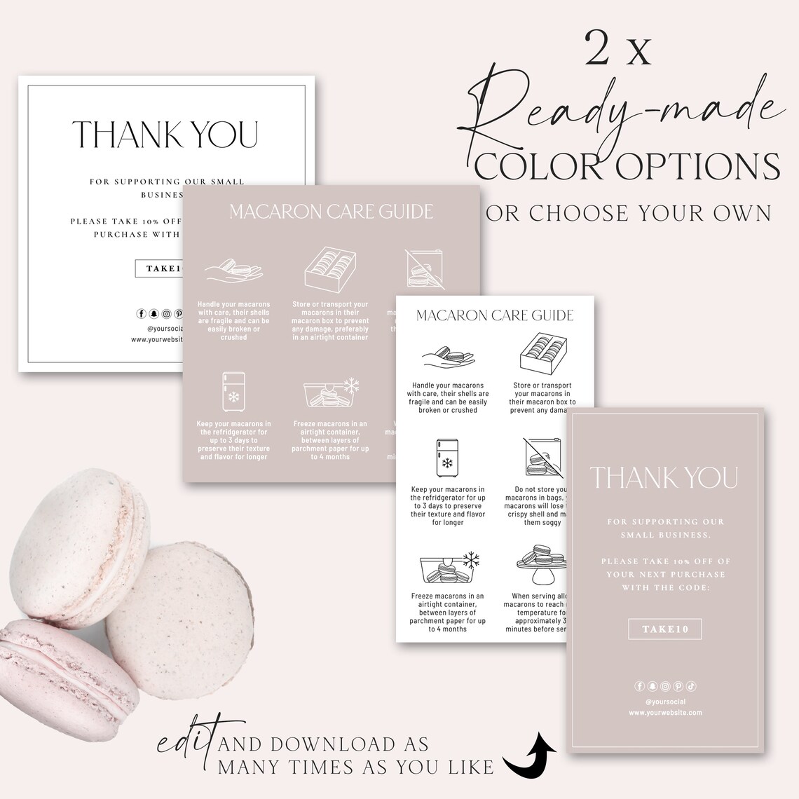 Editable Macaron Care Card Minimalist Macaroon Care Template - Etsy