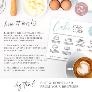 Cake Care Guide Editable Template, Printable Cake Care Card, Minimalist ...