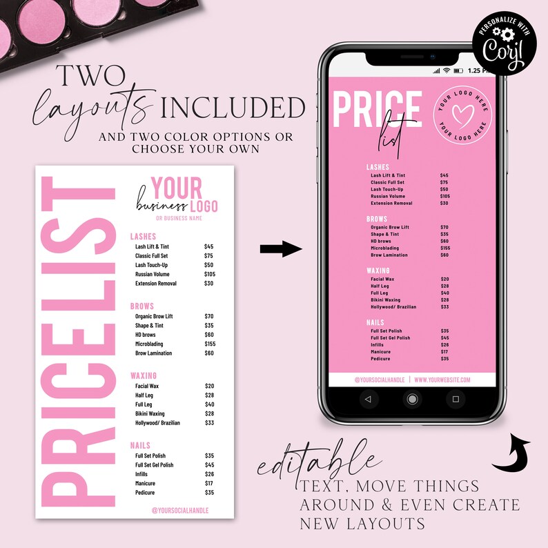 Editable Instagram Price List Template Beauty Insta - Etsy UK
