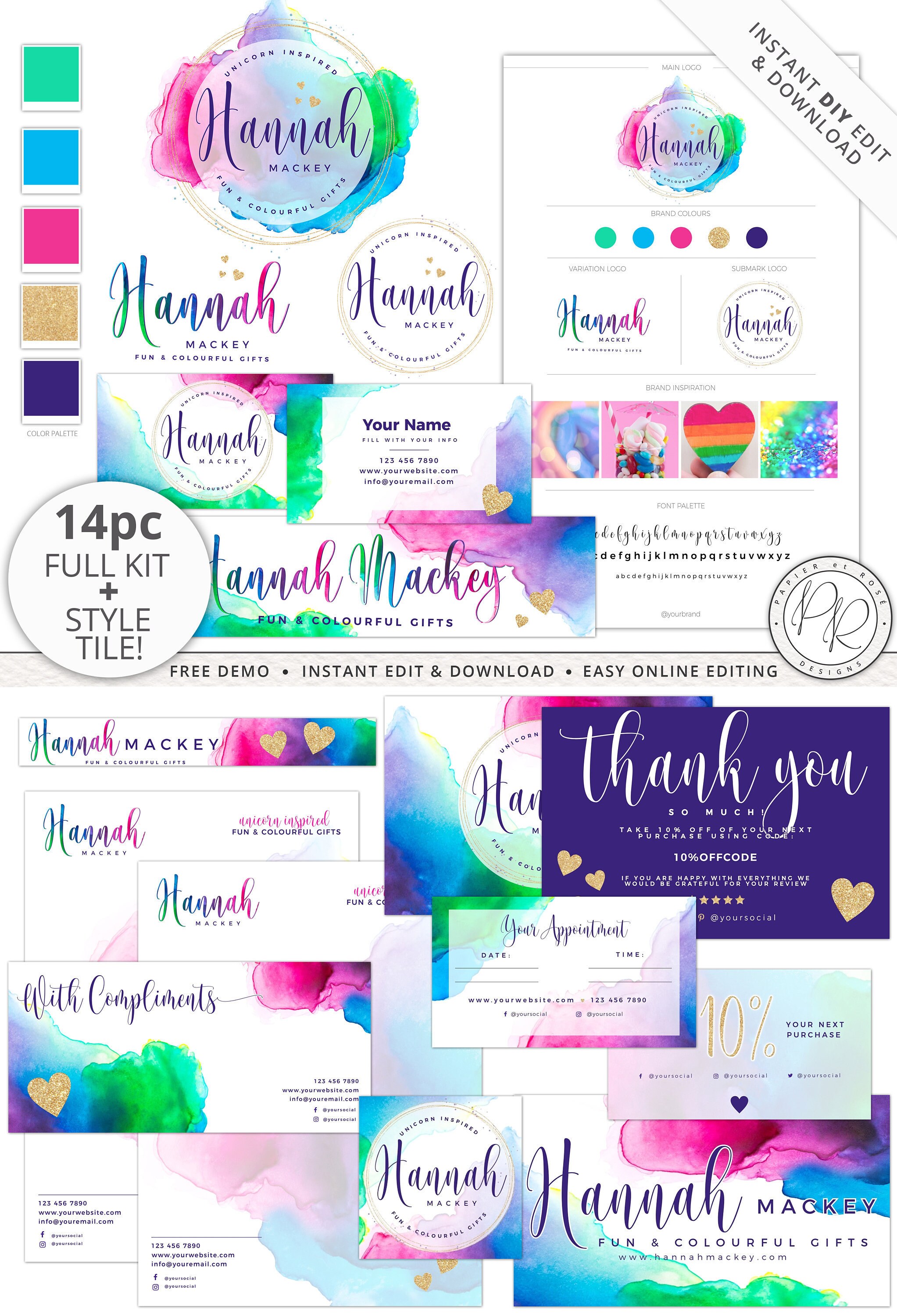 Editable 14pc Full Branding Plus Brand Board Rainbow - Etsy UK