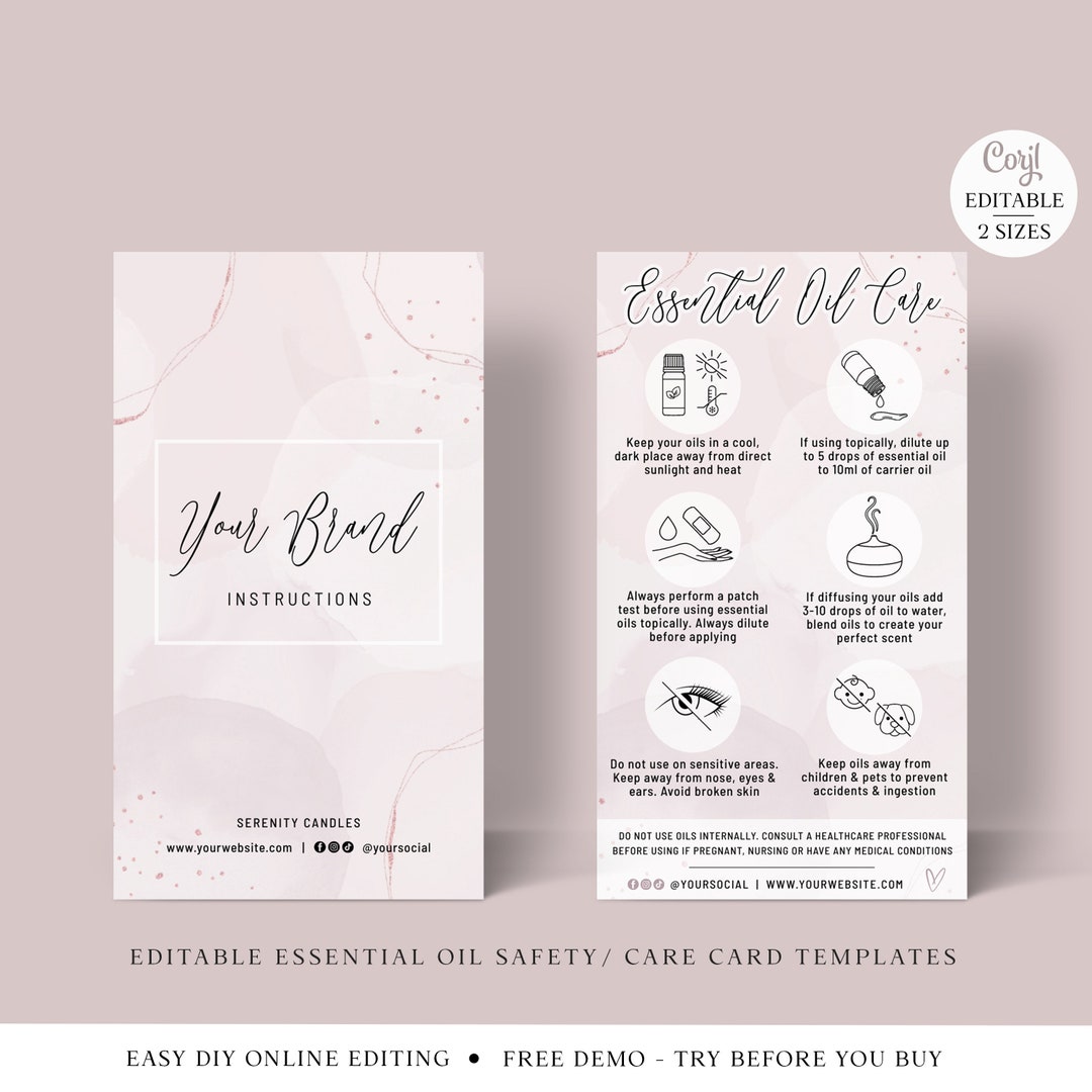 Essential Oil Care Editable Card Template, 2 SIZES Essential Oil ...
