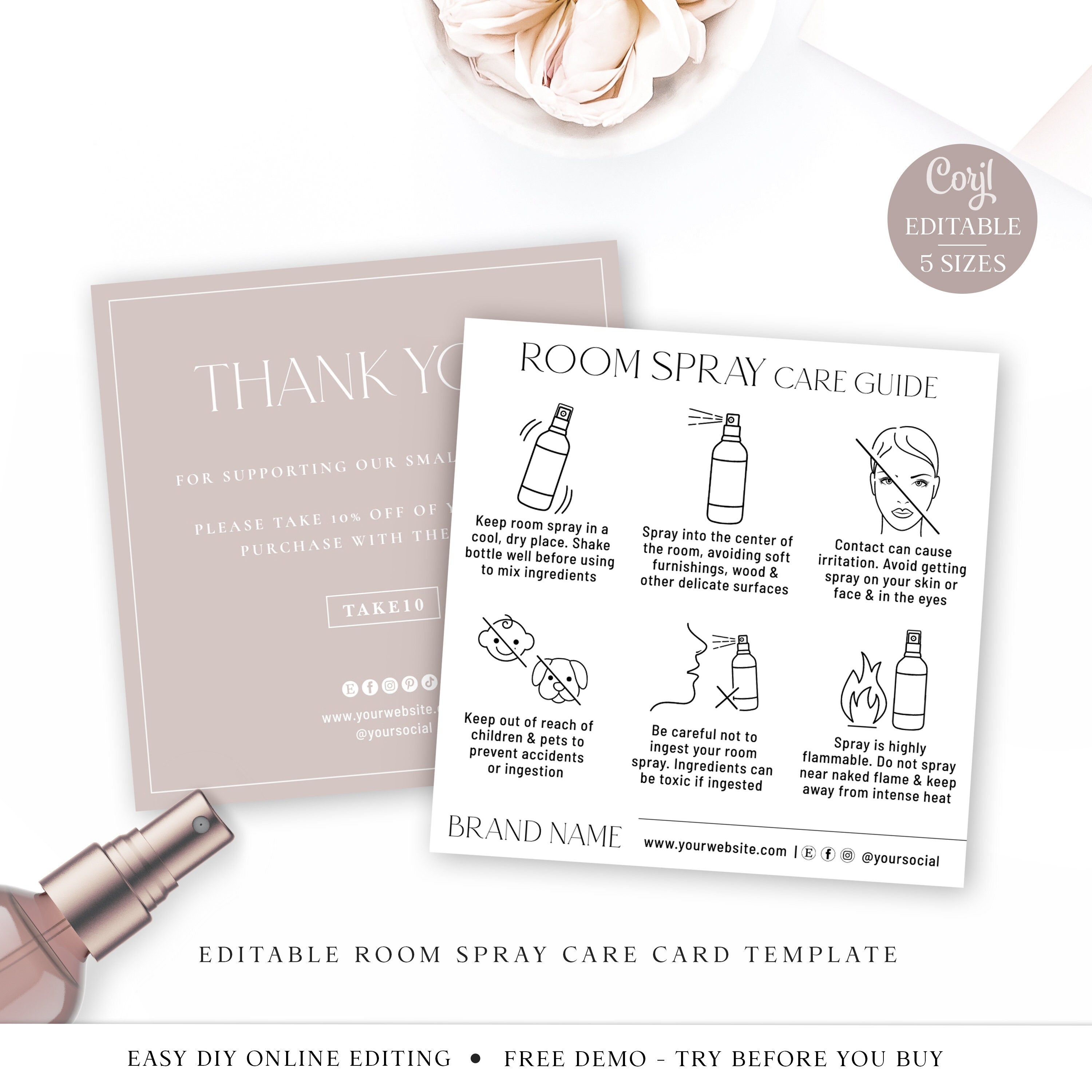 Editable Room Spray Care Card Template 5 SIZES Air - Etsy UK