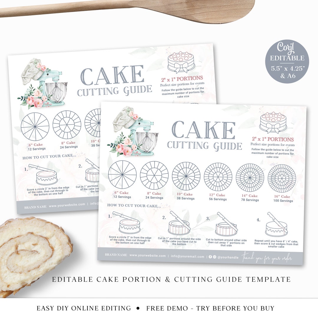 Party Cake Cutting Guide Editable Template, (2 Sizes) Printable Bakery ...
