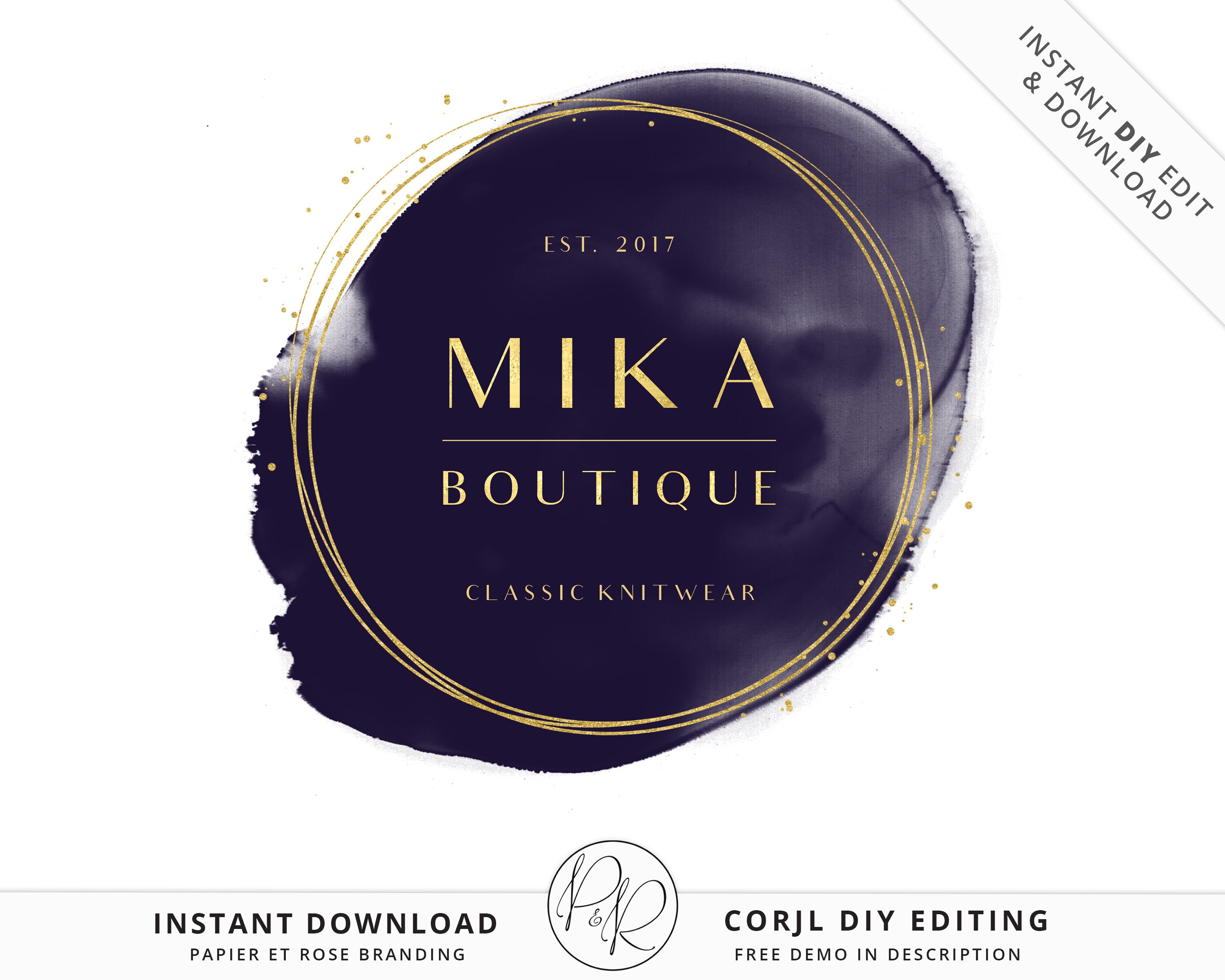 Editable Modern Logo Watercolor Ink Stamp Business Logo Design - Etsy