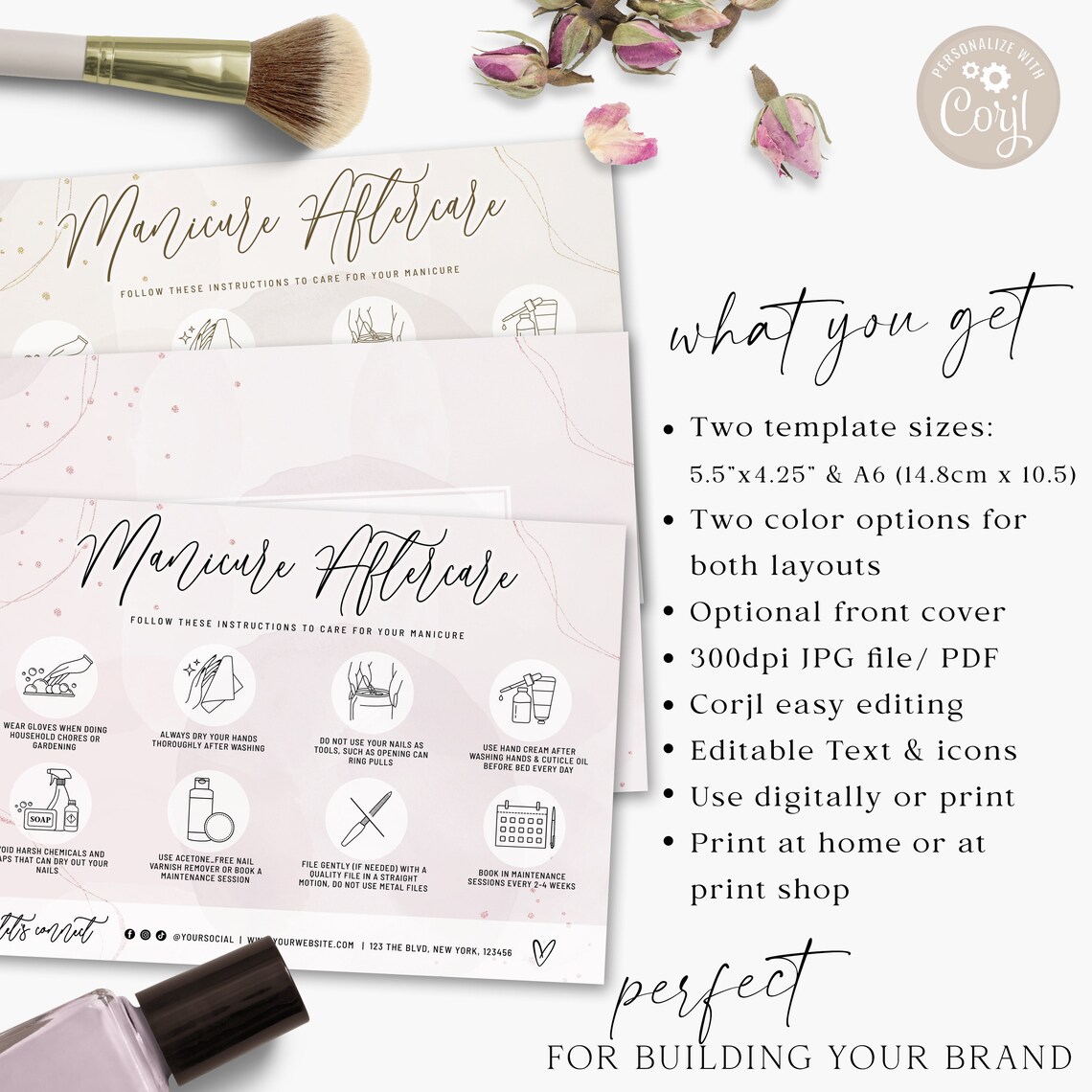 Manicure Care Card Editable Template 2 Sizes Nail Care - Etsy