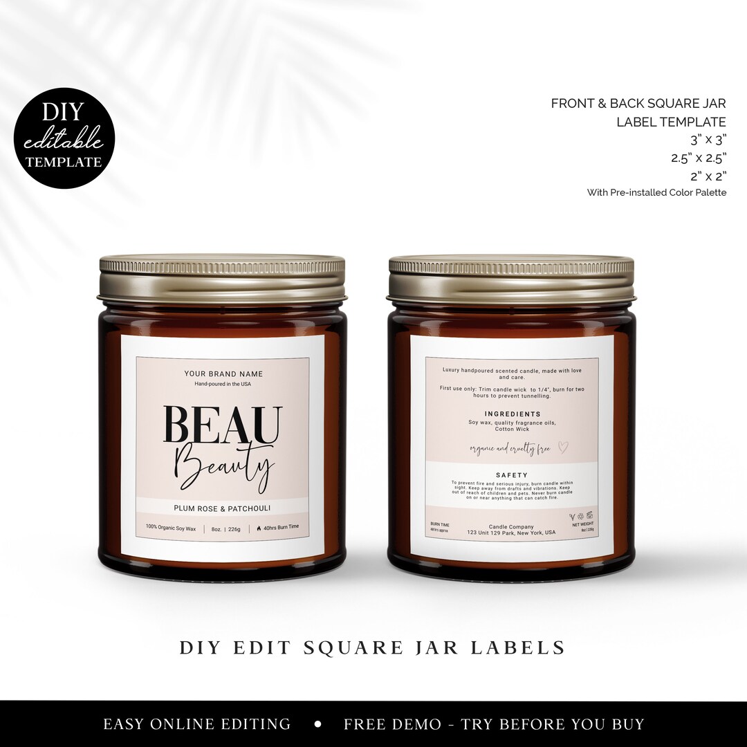 Editable Jar Label FRONT & BACK Template 3 Sizes Modern Minimal ...