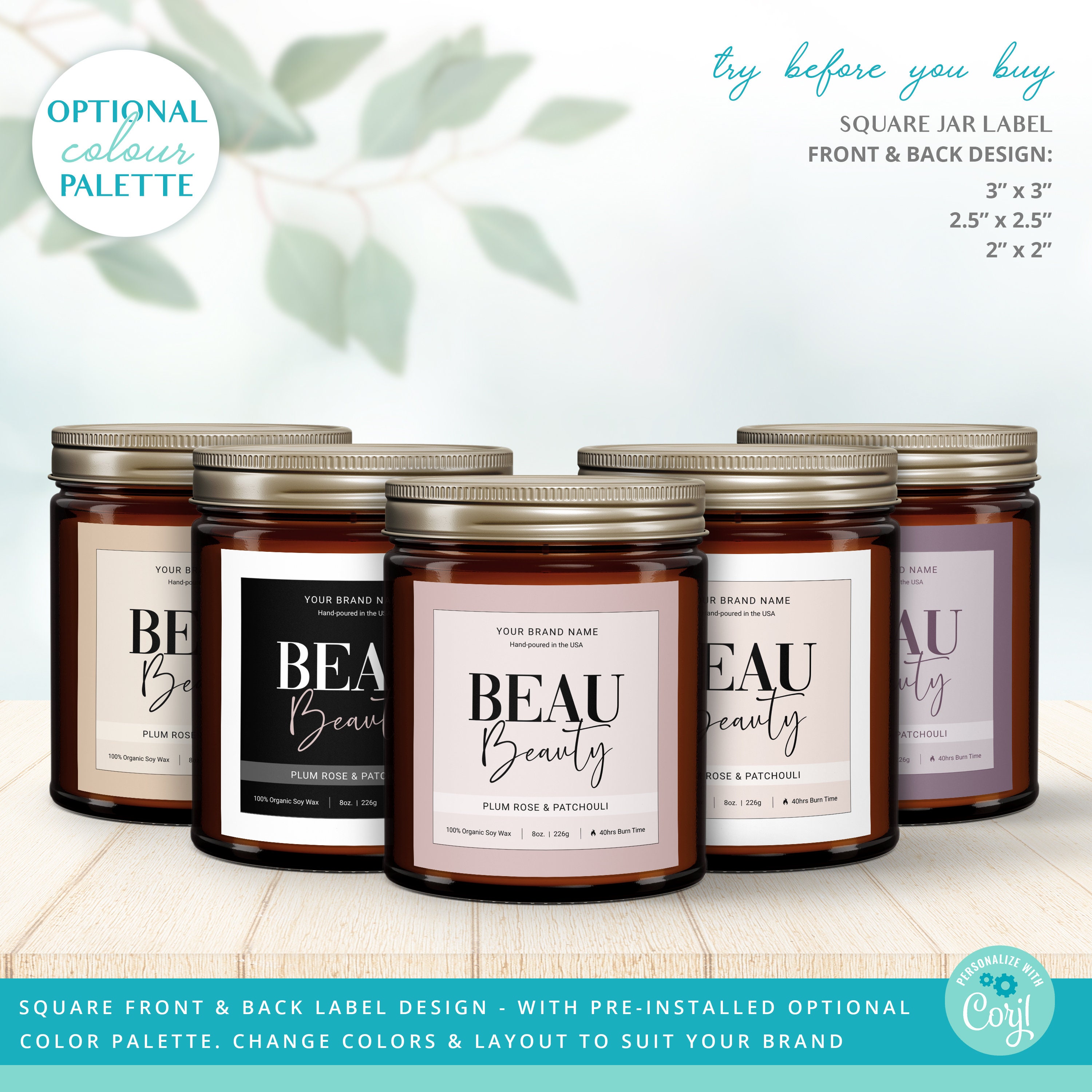 Editable Jar Label FRONT & BACK Template 3 Sizes Modern | Etsy Australia