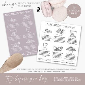 Editable Macaron Care Card, Minimalist Macaroon Care Template, DIY Edit ...