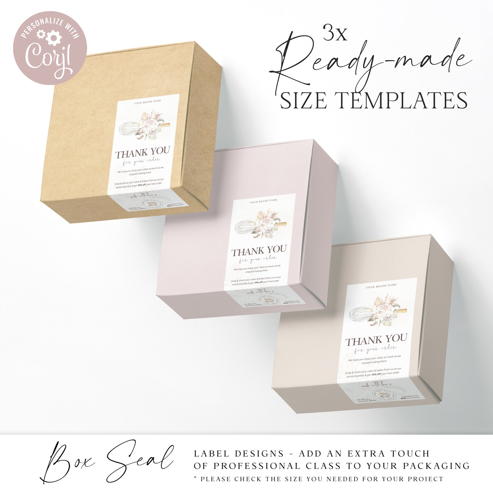 Editable Cake Box Seal Label Template 3 Sizes DIY Edit - Etsy UK