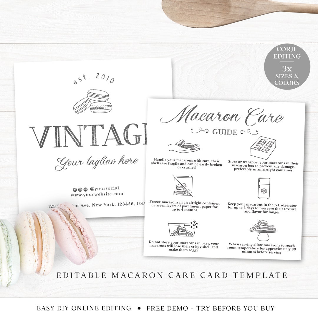 Editable Macaron Care Card 3 Sizes Minimalist Printable Macaroon Care ...