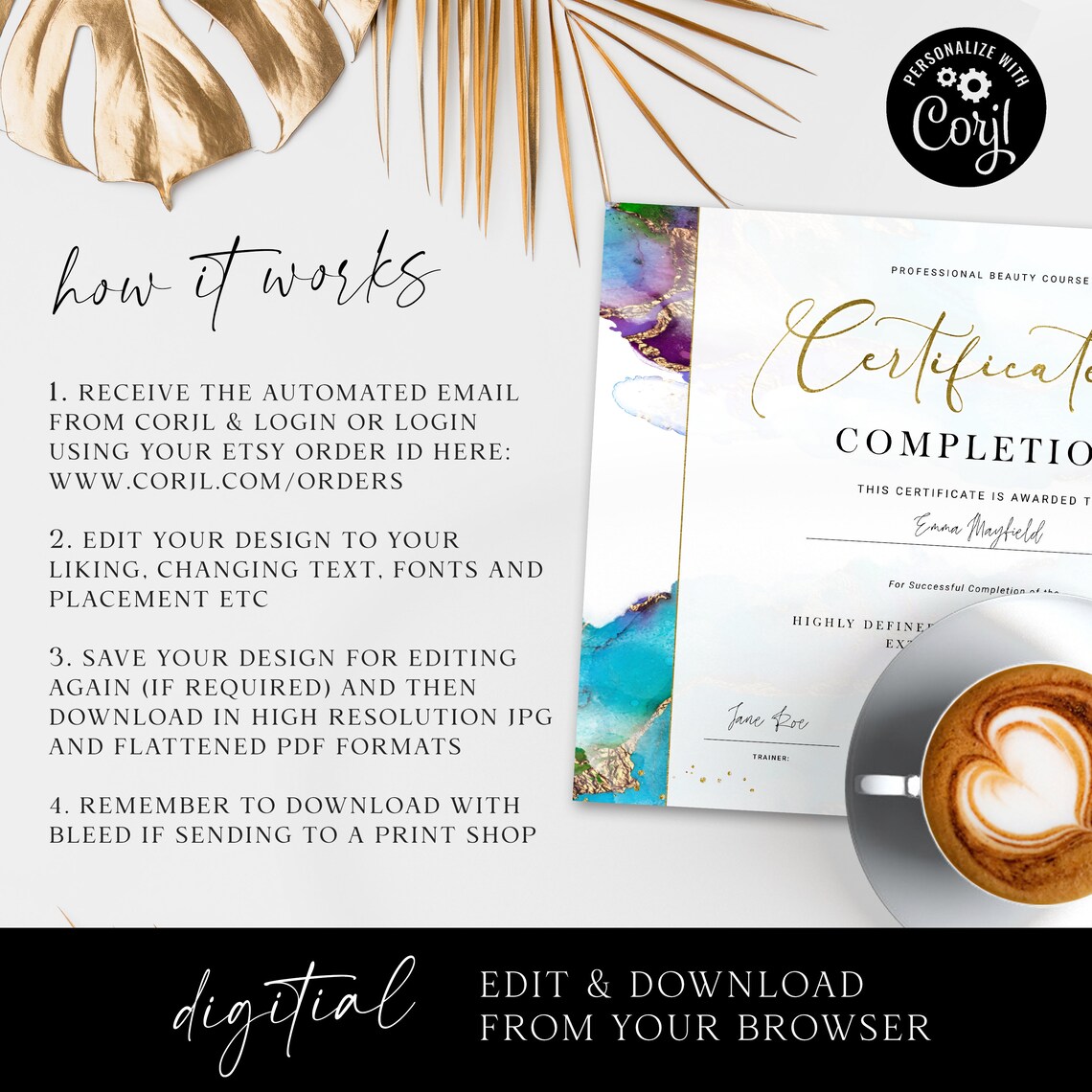 Certificate of Completion Editable Template DIY Award - Etsy