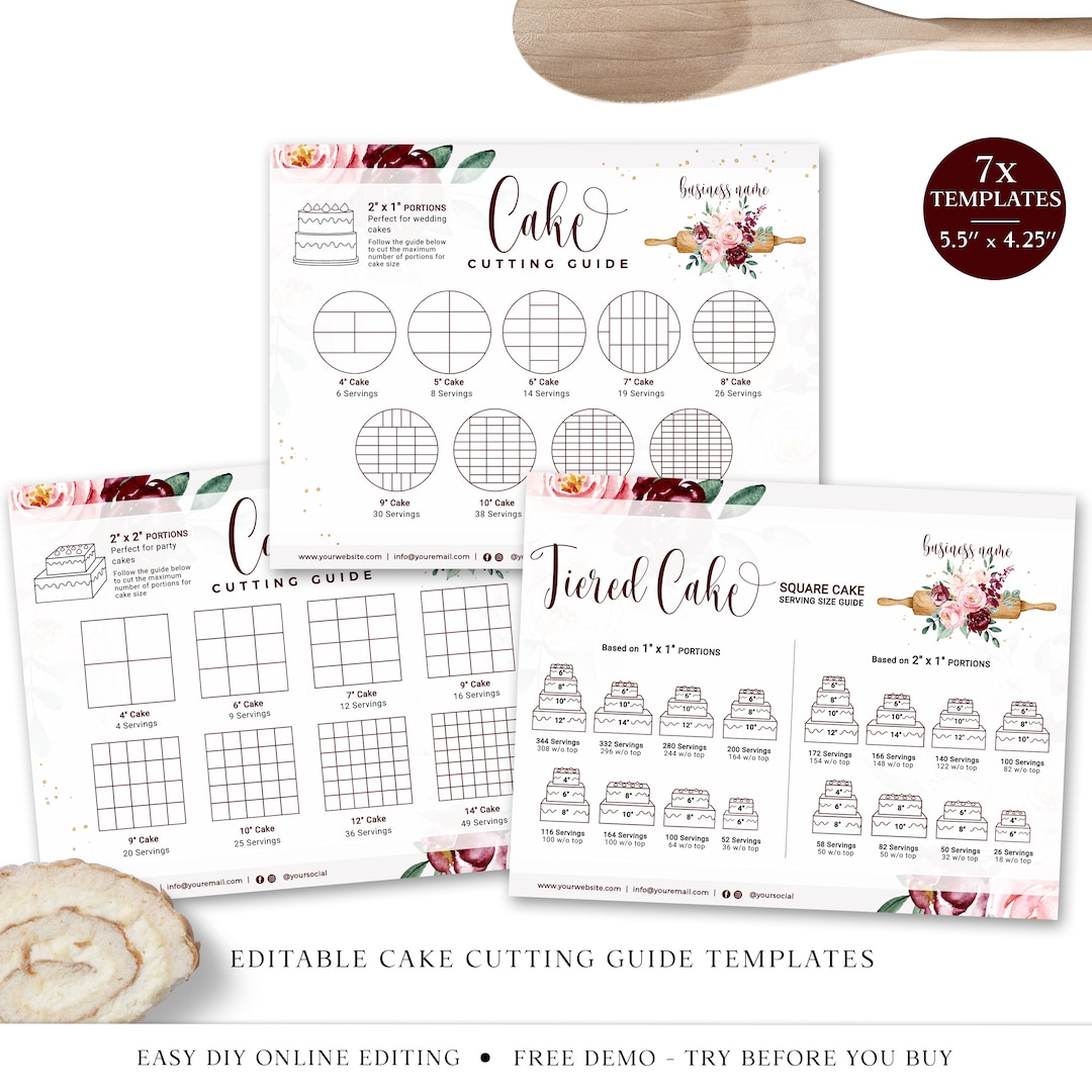 Editable Cake Cutting Guide 7 X Templates Bundle, Printable Wedding ...