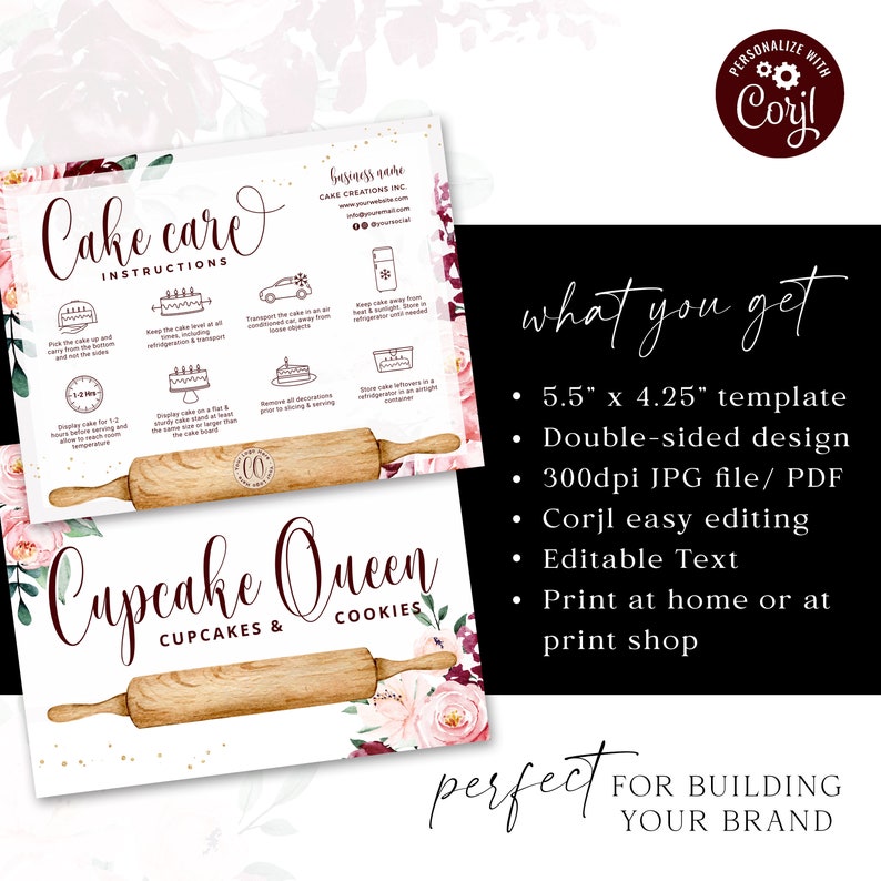 Editable Cake Care Card Printable Cake Care Template - Etsy