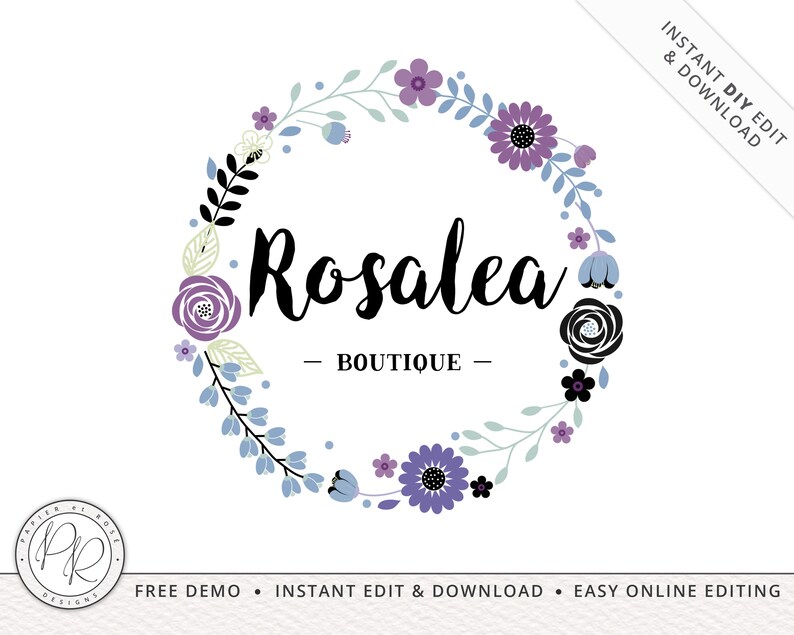 Editable Premade Kitsch Florals Craft Logo Design Instant - Etsy