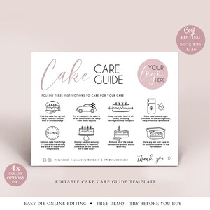 Cake Care Guide Editable Template, Printable Cake Care Card, Minimalist ...