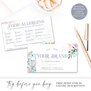 Allergen Card Editable Template, DIY Edit Bakery Allergy Warning ...