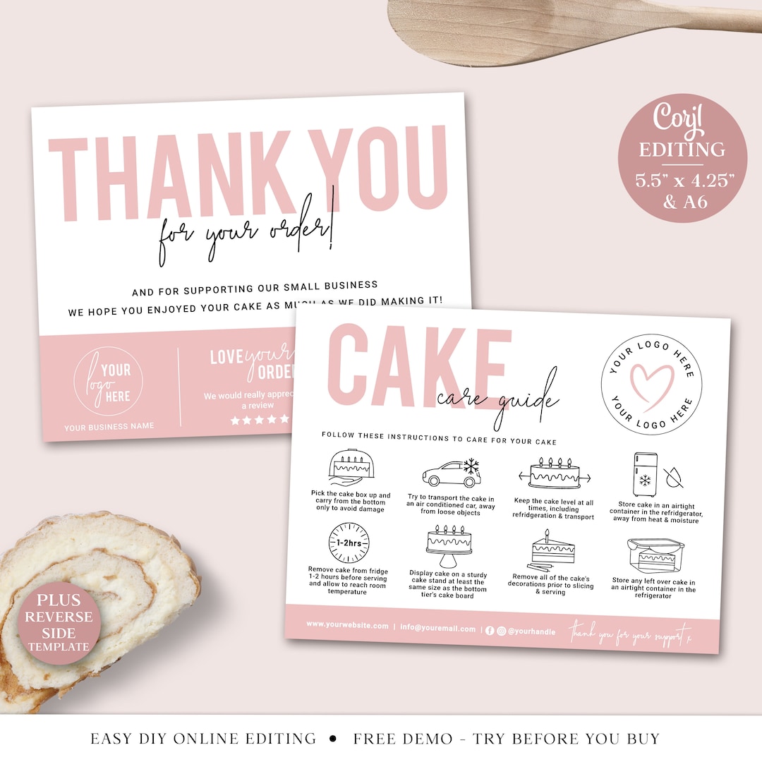 Cake Care Guide Editable Template, Printable Cake Care Card, Minimalist ...