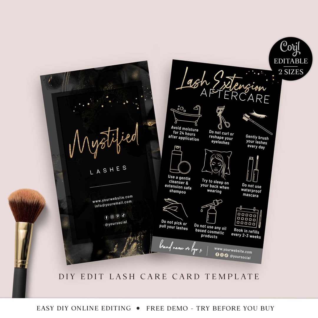 Lash Extension Aftercare Editable Template, 2 Sizes Lash Extension Care ...