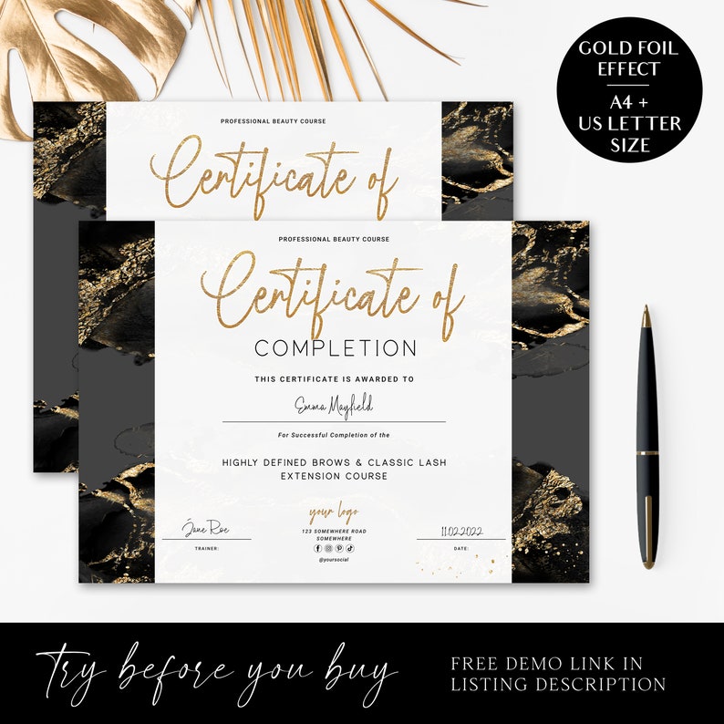 Completion Certificate Editable Template DIY Edit Award - Etsy