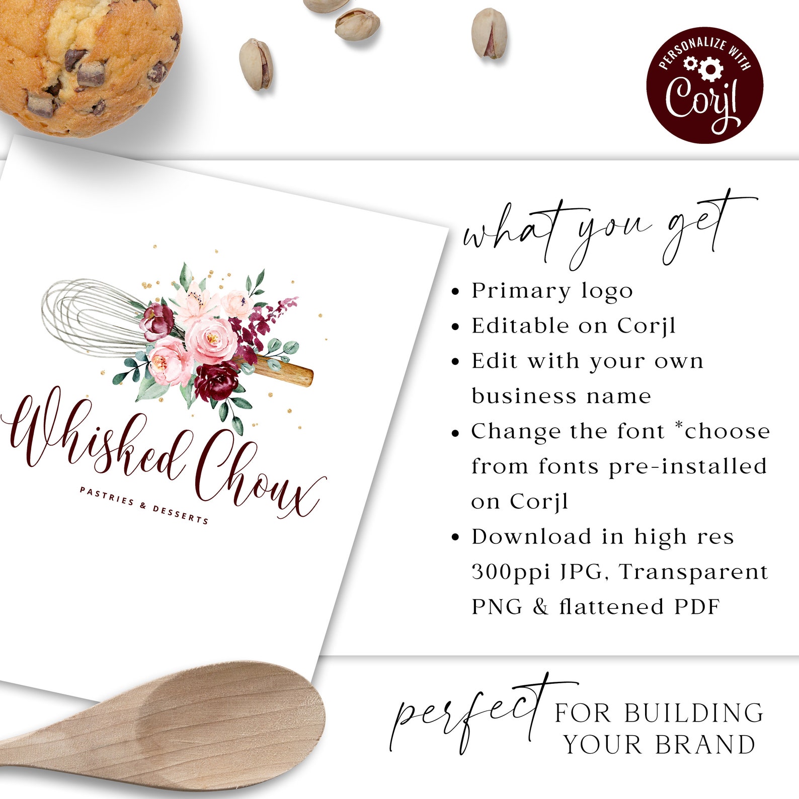 Editable Bakery Logo Template Watercolor Bakery DIY Edit Logo - Etsy