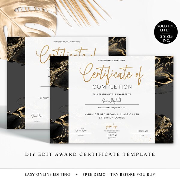 Black and Gold Certificates Template - Etsy