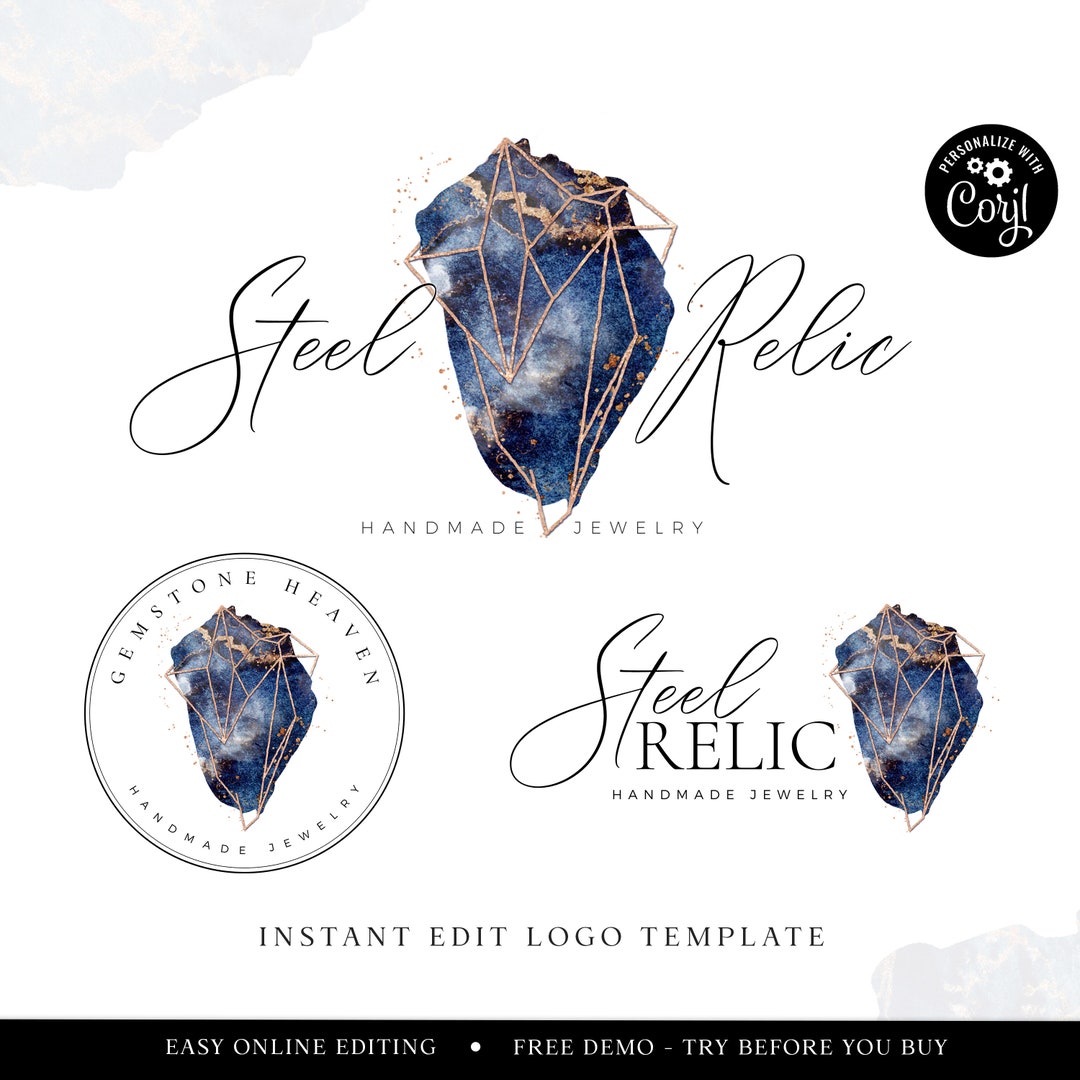 Editable Gemstone Logo Template Bundle, DIY Edit Crystal Logo, Instant ...