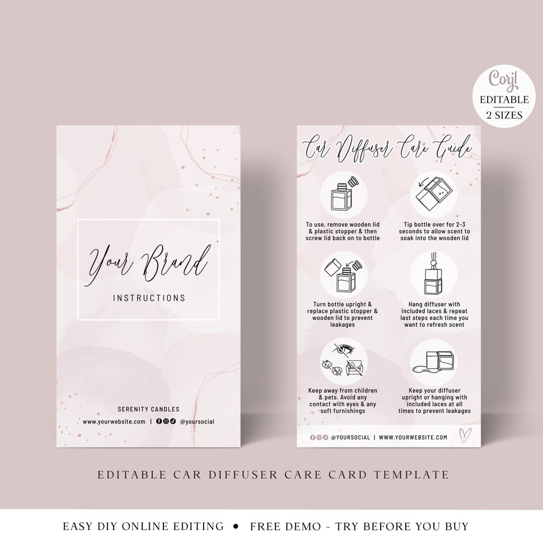 Car Diffuser Care Guide Editable Template, Abstract DIY Edit Car Air ...