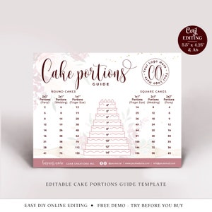 Editable Cake Portions Guide Template, Printable Tiered Cake Serving ...