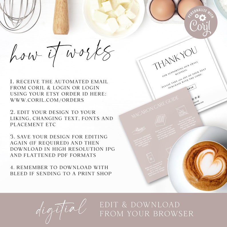 Editable Macaron Care Card Minimalist Macaroon Care Template - Etsy