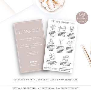 Crystal Jewelry Care Editable Template, 5 Sizes Minimalist DIY Edit ...