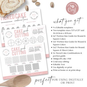 Editable Cake Cutting Guide 9 X Templates Bundle, Printable Wedding ...
