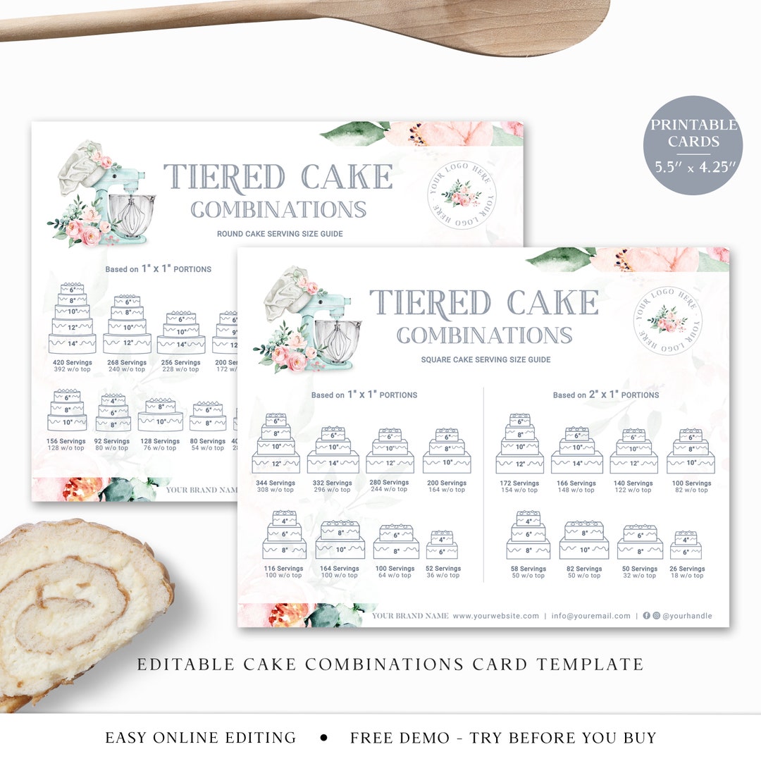 Tiered Cake Combinations Guide Template, Editable Tiered Cake Portion ...